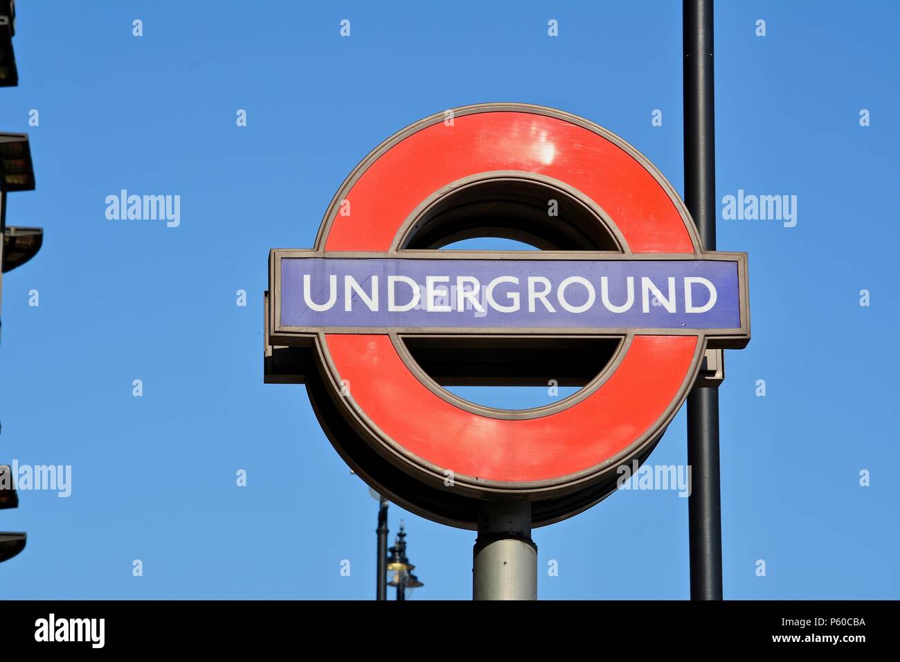 An iconic London Underground roundel station sign, London, United ...