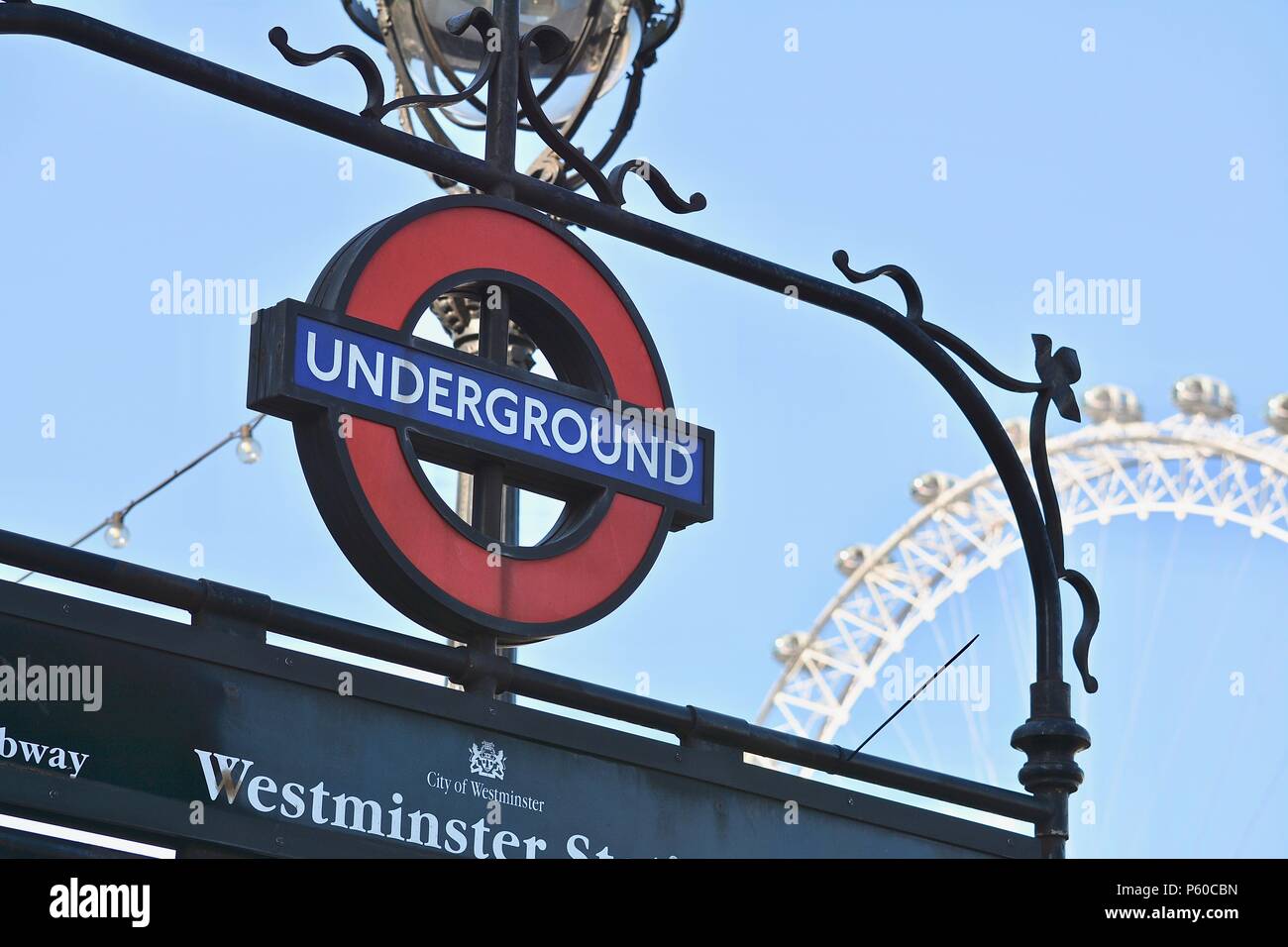 An iconic London Underground roundel station sign, London, United ...