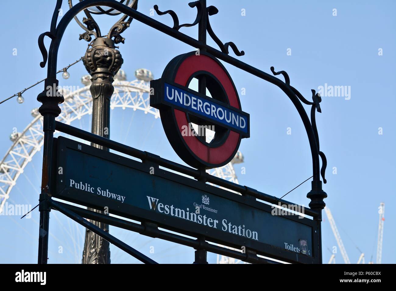 An iconic London Underground roundel station sign, London, United ...