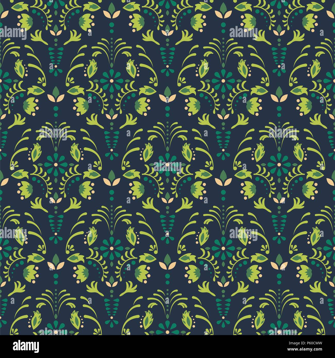 Emerald green damask flower seamless vector pattern Stock Vector Image ...