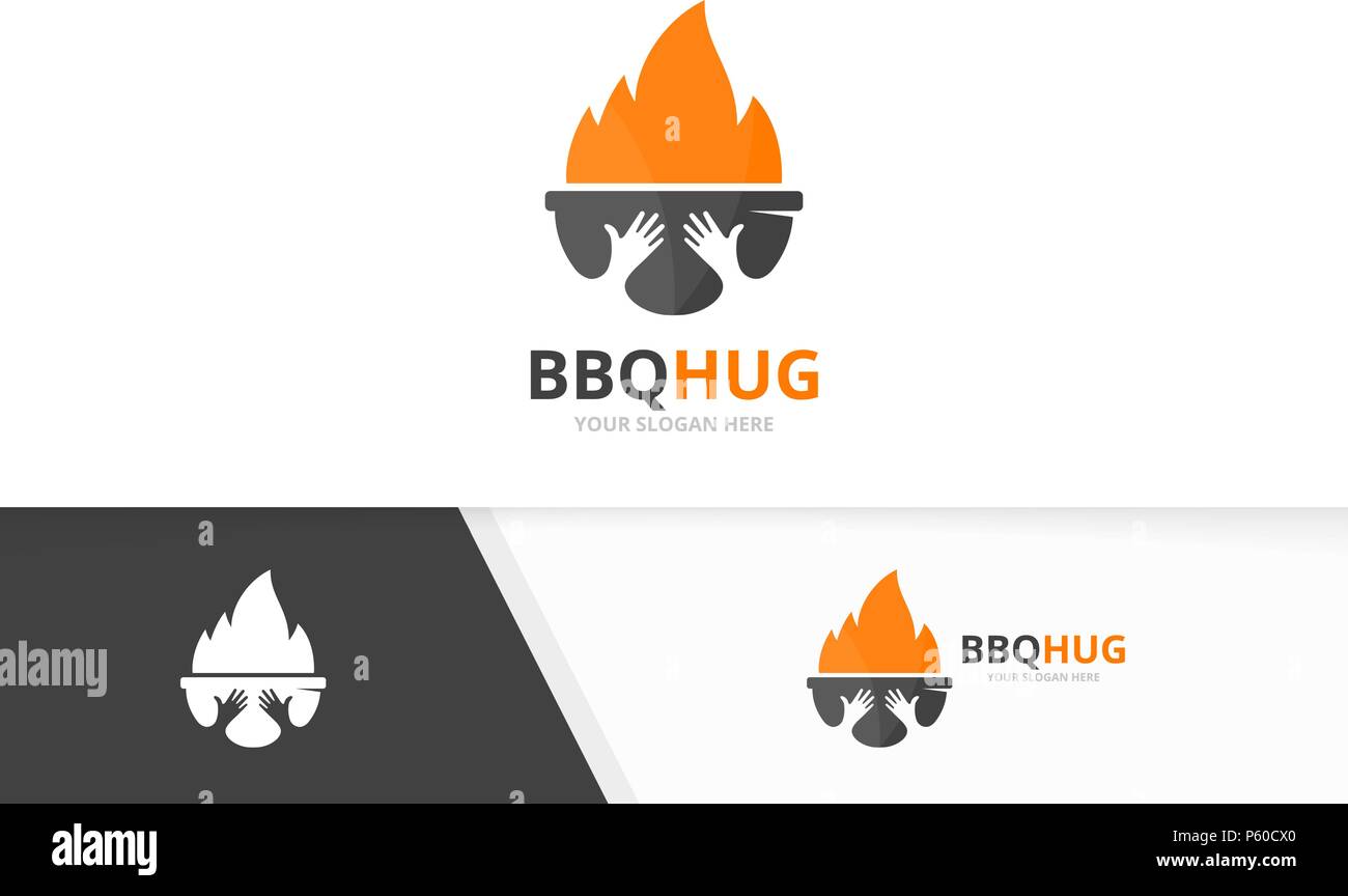 Vector bbq and hands logo combination. Grill and embrace symbol or icon ...