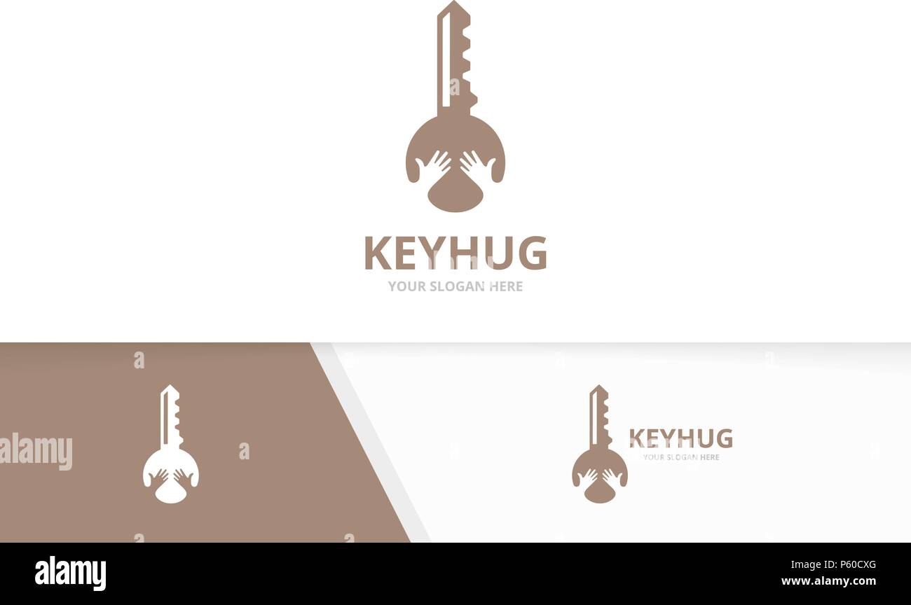 Vector key and hands logo combination. Lock and embrace symbol or icon ...