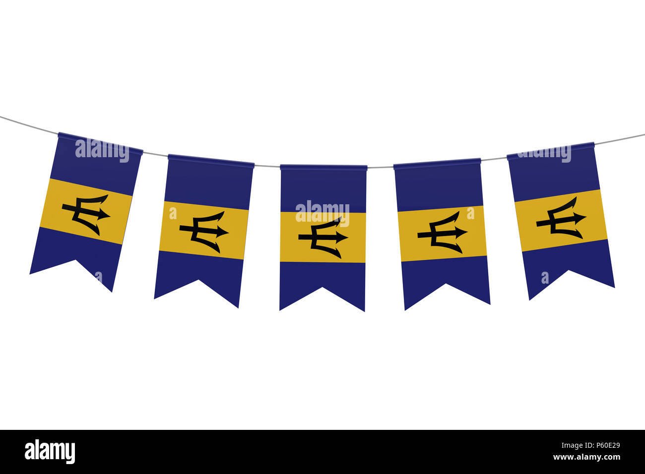 Barbados national flag festive bunting against a plain white background ...