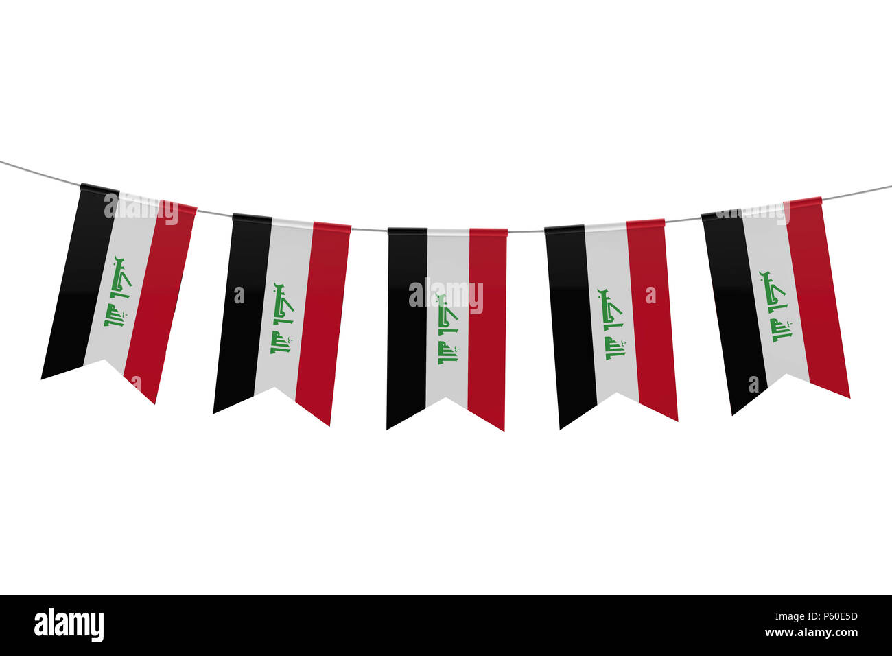 Iraq national flag festive bunting against a plain white background. 3D ...