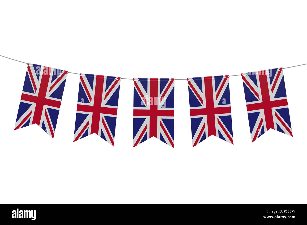 United Kingdom national flag festive bunting against a plain white ...
