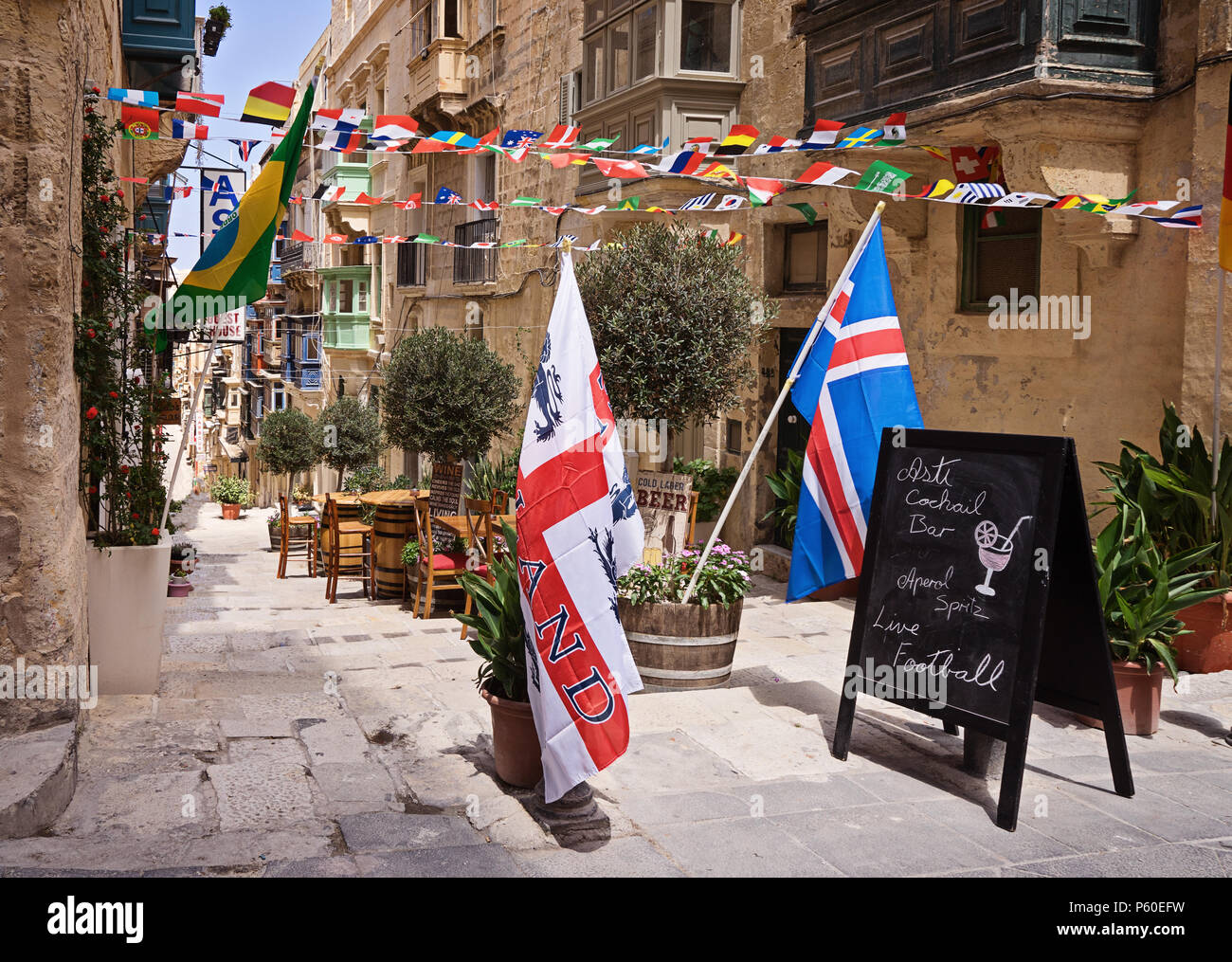 VALLETTA, MALTA - JUNE 24, 2018: Advertising banner in front of sports ...