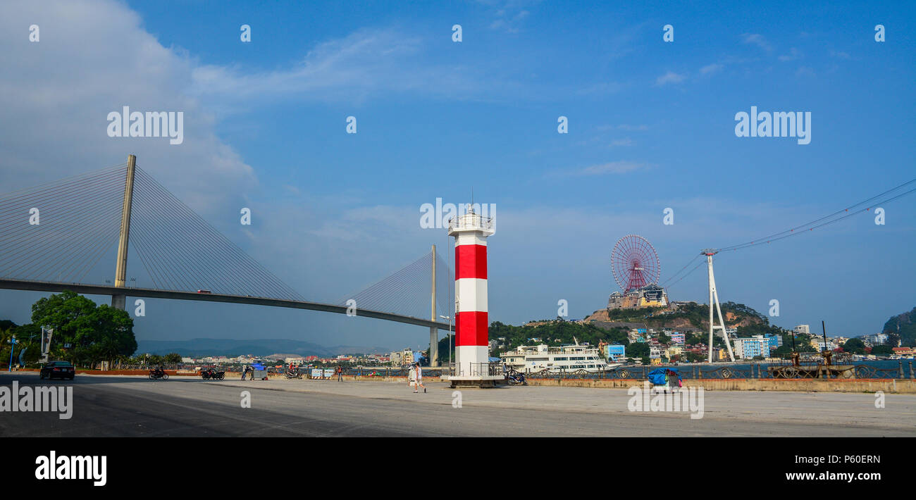 Ha Long, Vietnam - May 23, 2016. Cable bridge in Ha Long, Vietnam. Ha ...