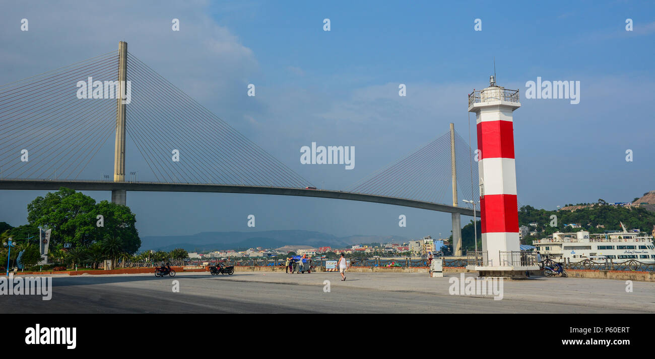 Ha Long, Vietnam - May 23, 2016. Cable bridge in Ha Long, Vietnam. Ha ...