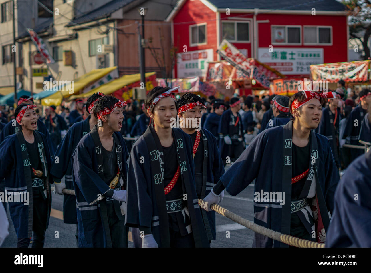 Karatsu, Saga, Japan. November 3 2017 : The people pull a float in ...