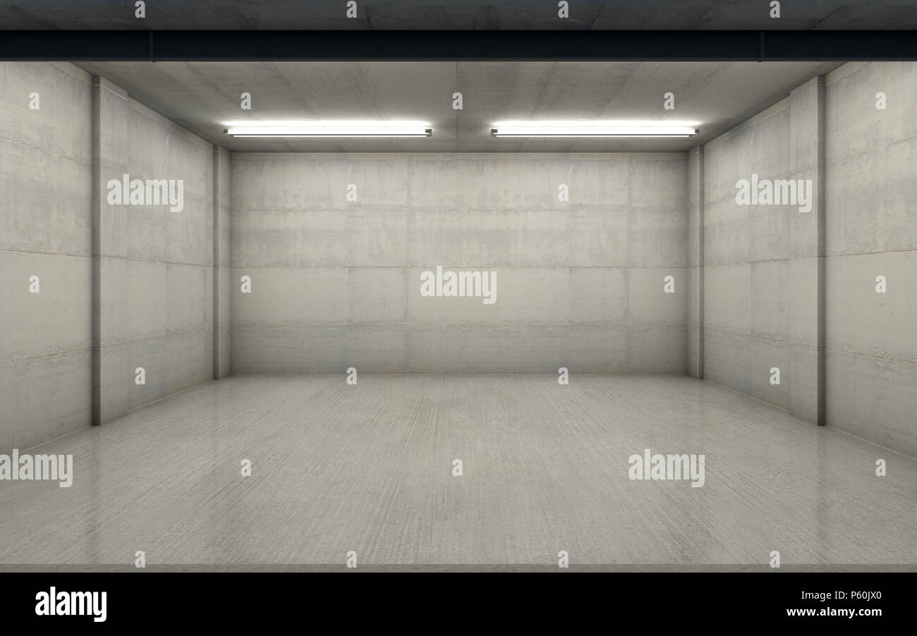 A look inside the interior of an empty double garage made out of ...