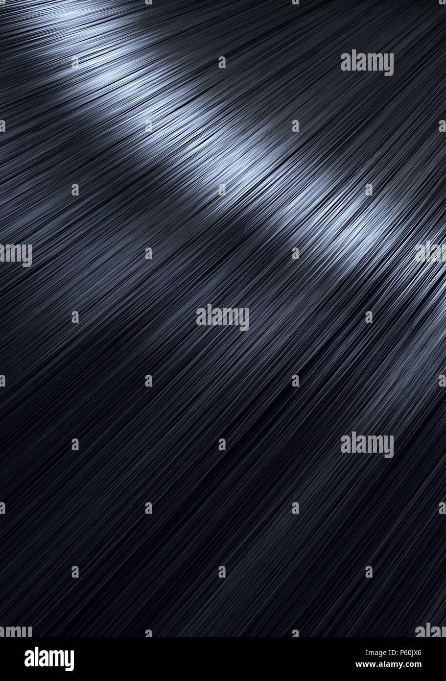 A closeup view of a section of glossy straight black hair in a wavy ...