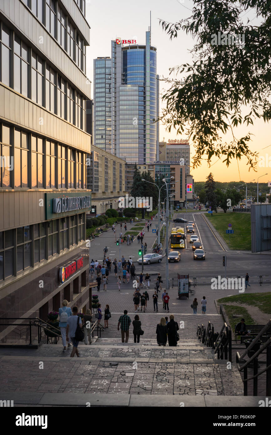 Minsk, Belarus - May 31 2018: Minsk City center with modern office ...