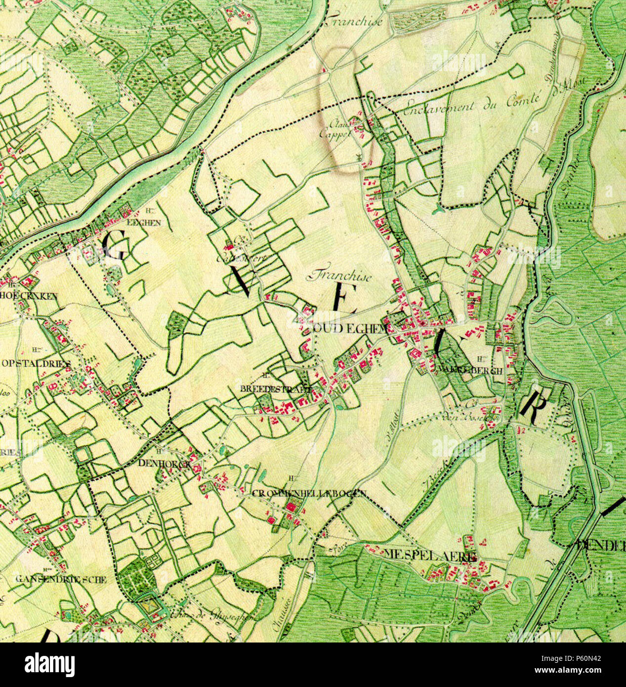 N/A. English: A Ferraris map [k58-3] (1775) of Oudegem. 1775. Austrian ...