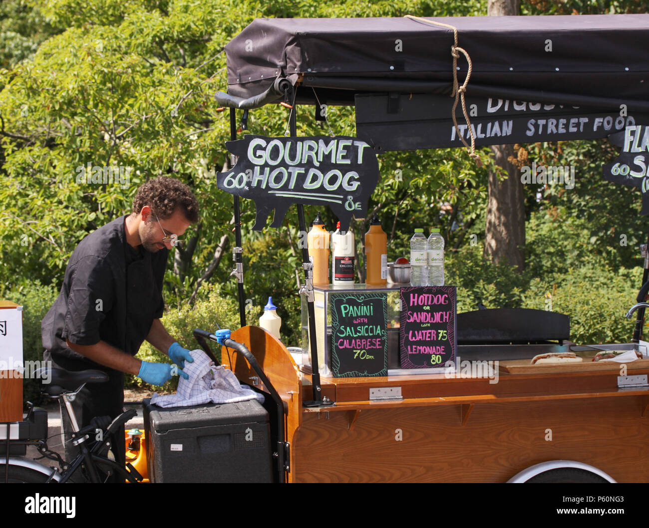 Copenhagen, Denmark - June 26, 2018: Food truck outside ready to serves ...