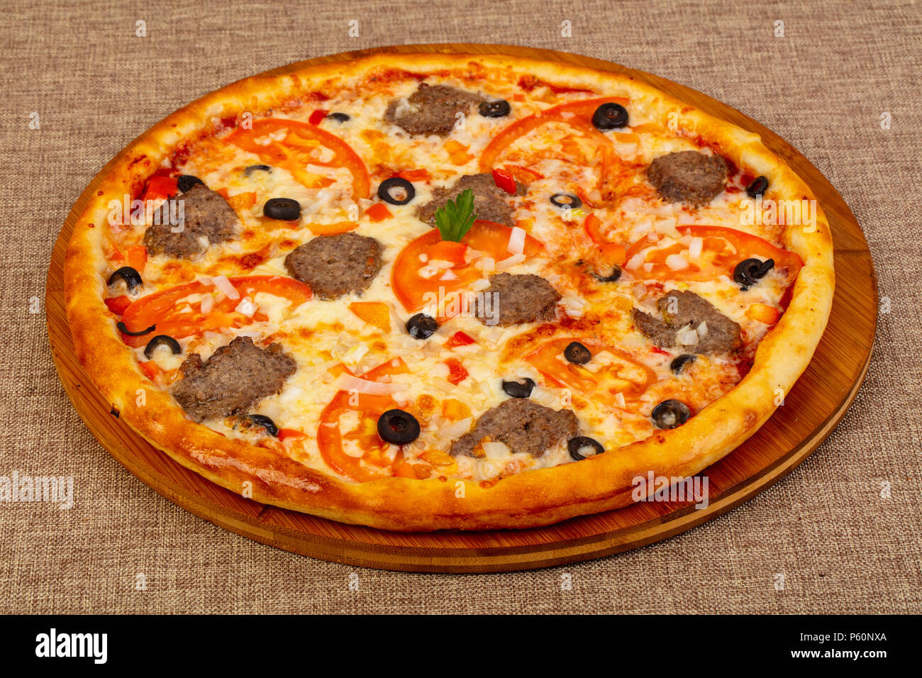 Pizza with minced meat and cheese Stock Photo - Alamy