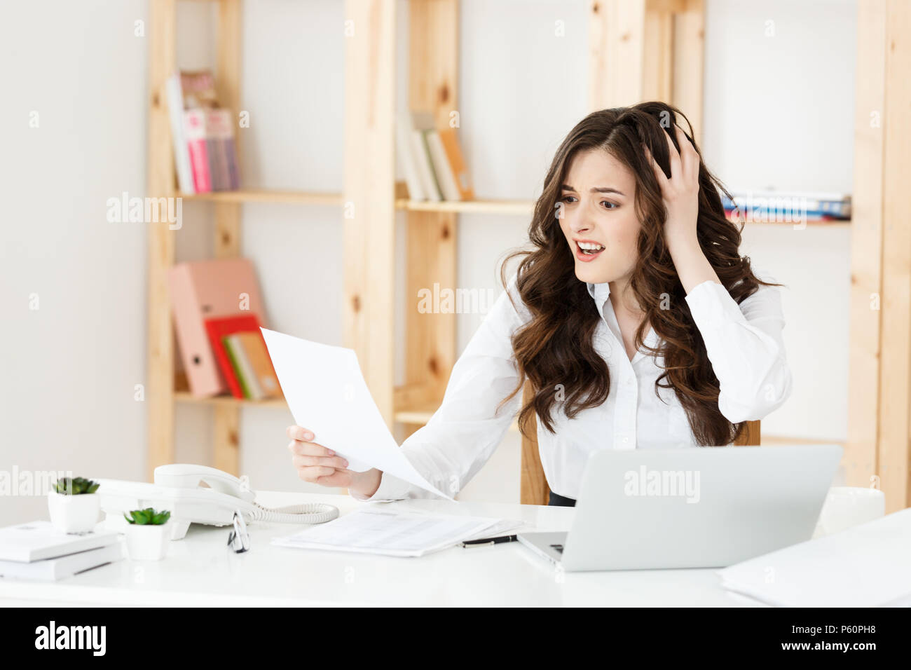 Worried stressed depressed office worker business woman. Looking ...