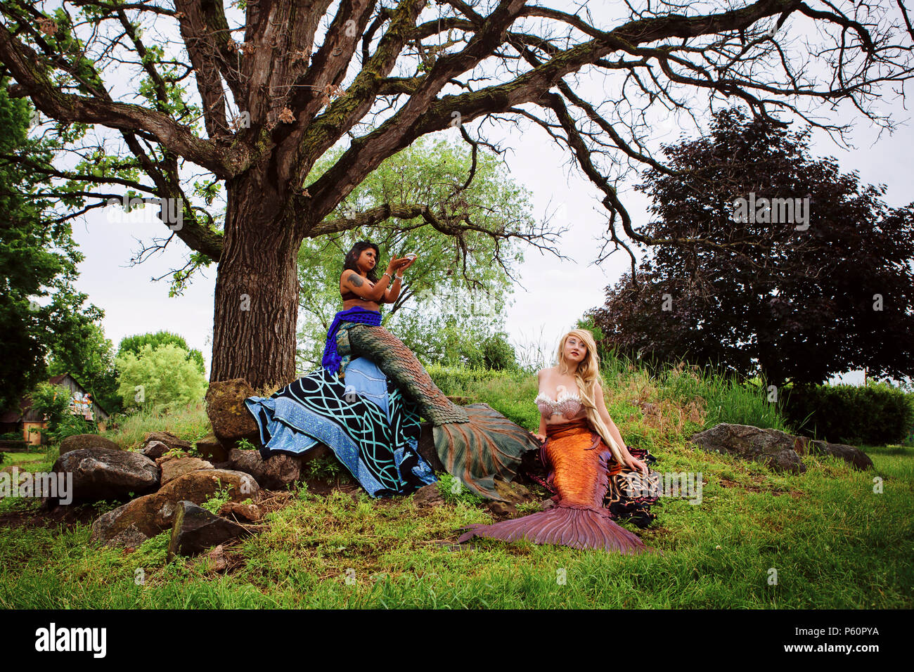 A Renaissance fair actor mermaid portrays her playful character while ...