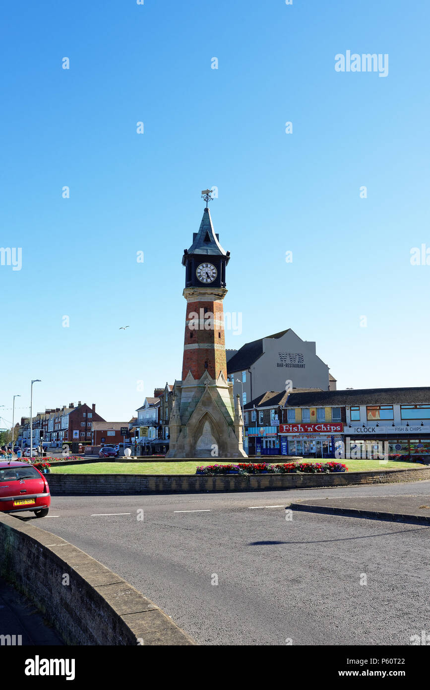 The famous Victorian clock tower in the seaside town of Skegness ...
