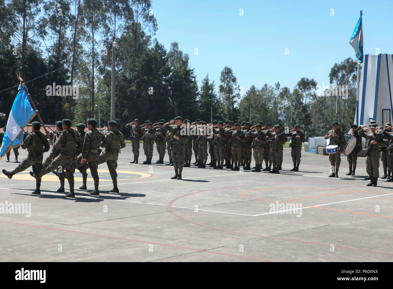 Guatemala army Brigada de Operaciones Para Montana color guards march ...