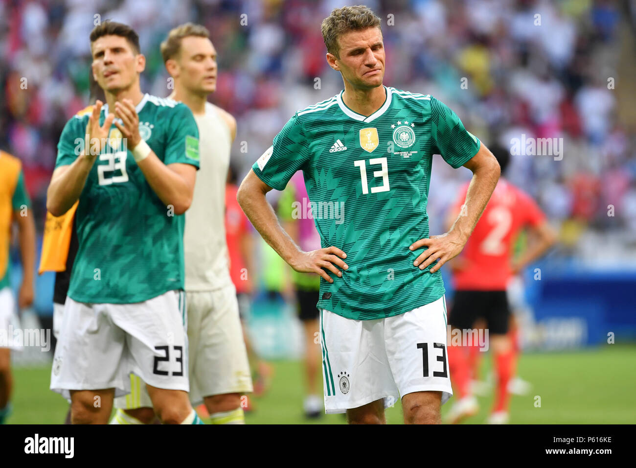 Thomas MUELLER (Mssller, GER) and Mario GOMEZ (GER) (left) go ...
