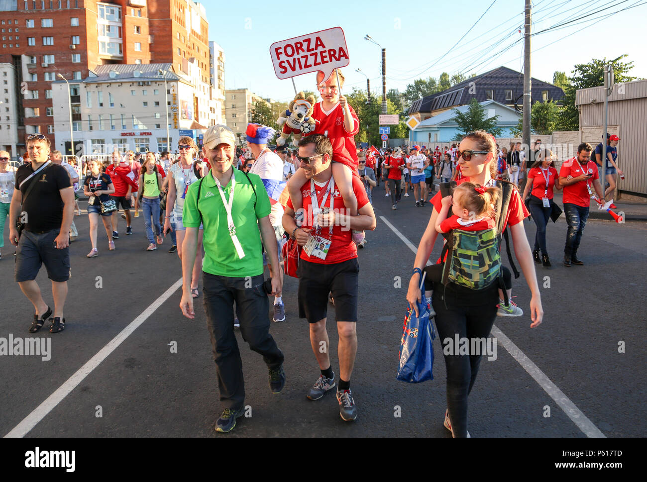 Swiss football fans seen marching towards the stadium. Hundreds of ...