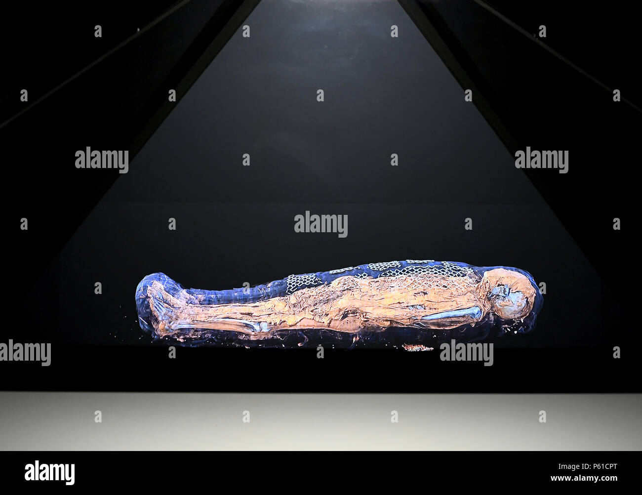 Germany, Hildesheim. 28th June, 2018. An animated hologram of the mummy ...