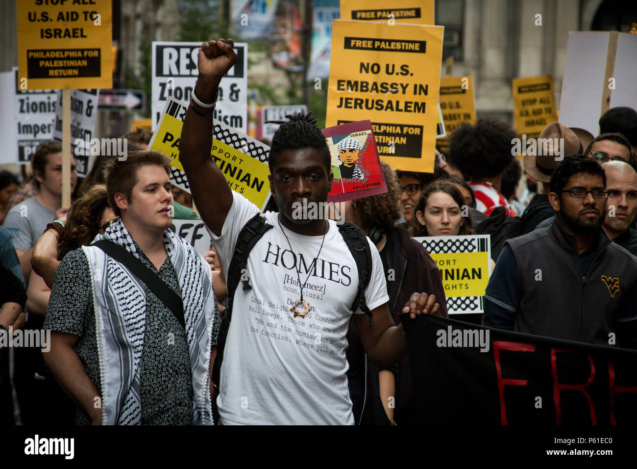 Philadelphia, USA, 14th May, 2018. Pro-Palestinan groups protest the ...