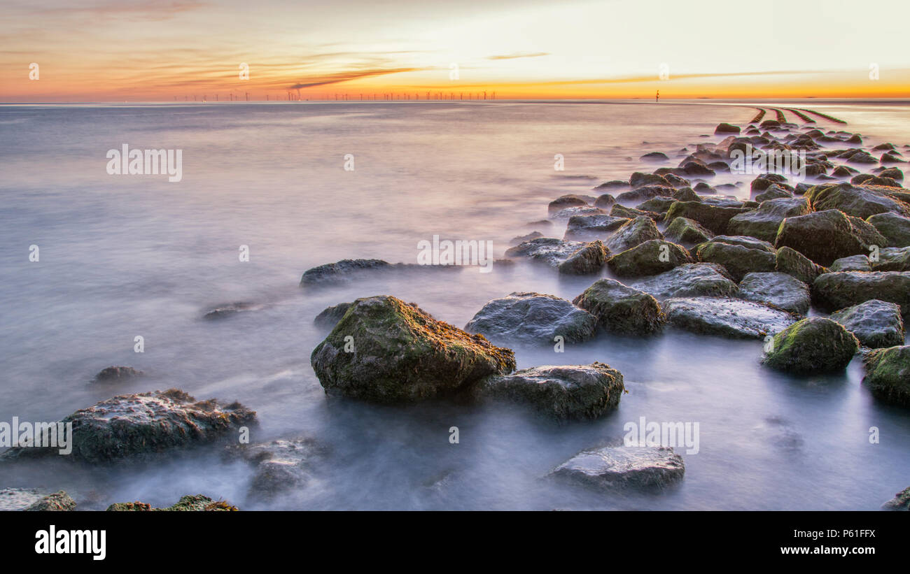 sunset at Perch Rock New Brighton Beach Wirral UK Stock Photo - Alamy