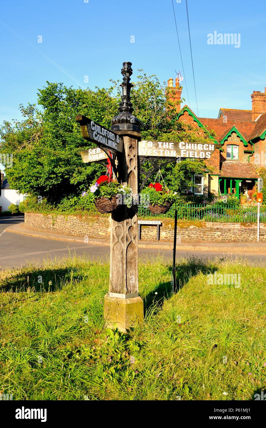Village Signpost Albury Village In The Surrey Hills Stock Photo - Alamy
