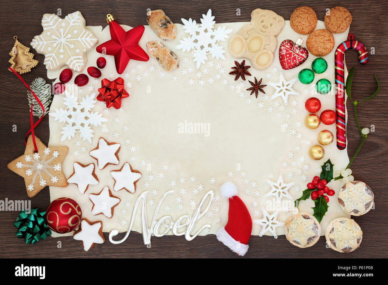 Noel and Christmas background border with silver sign and tree ...