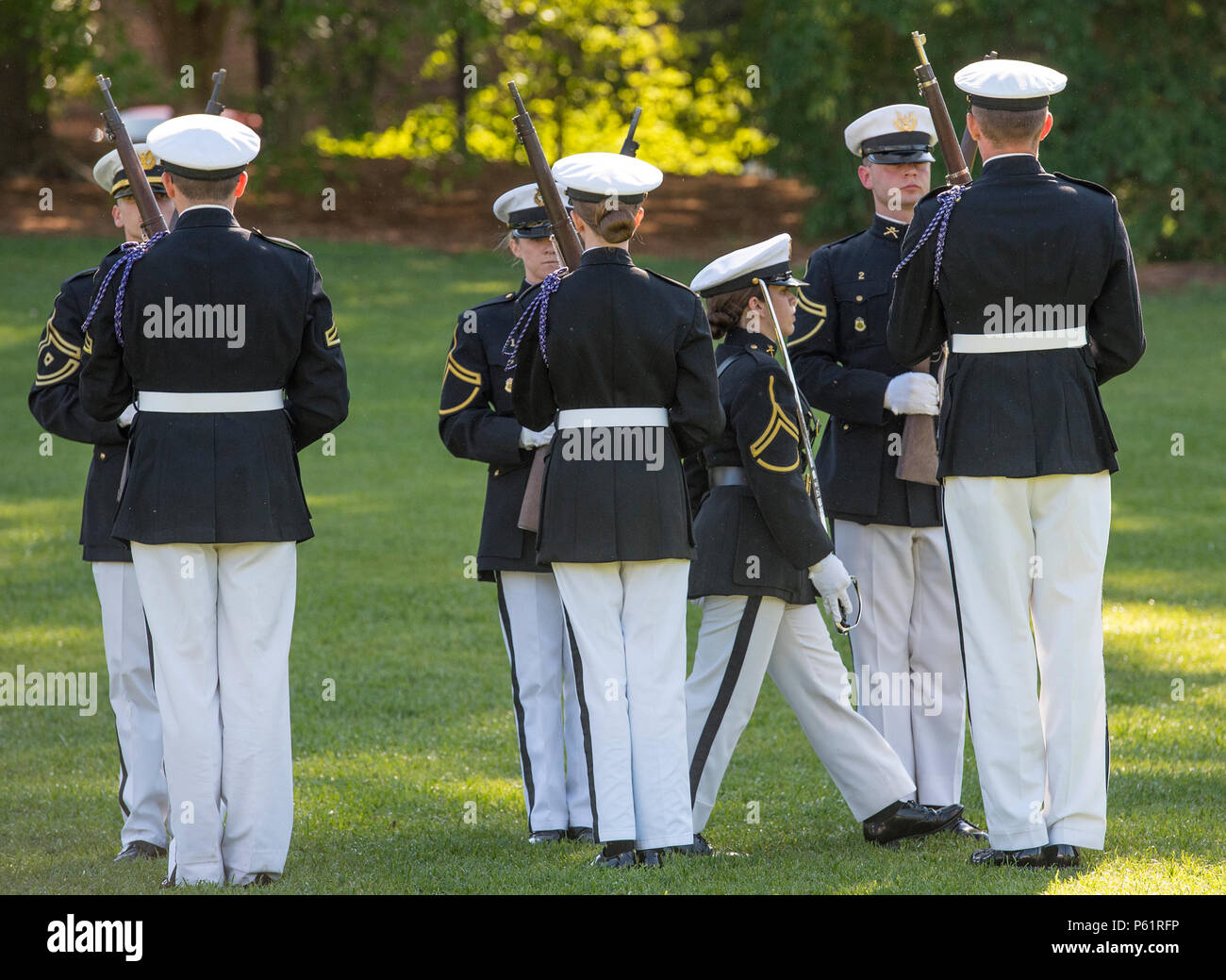 Clemson University’s ROTC honor guard, the Pershing Rifles, perform a ...