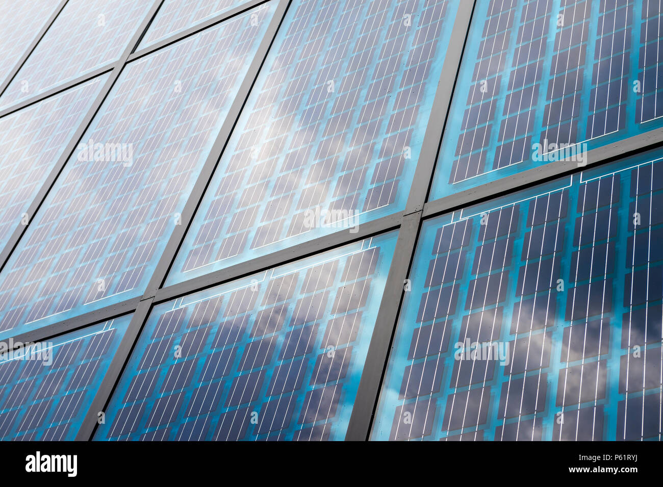 Solar panels blue grid with metal frames in a full-frame background ...