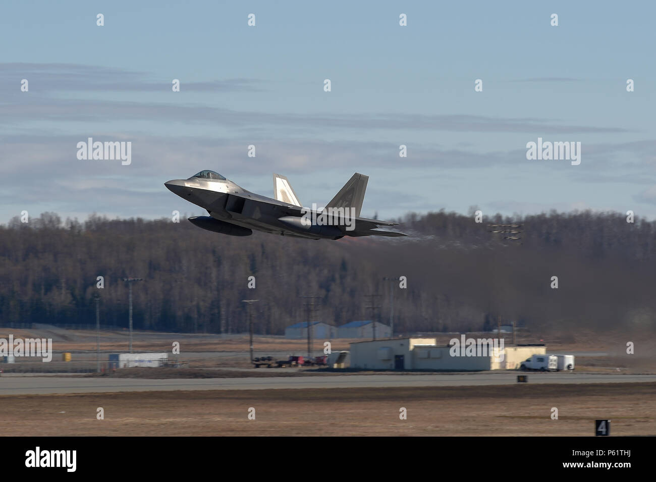 A U.S. Air Force F-22 Raptor, assigned to the 525th Fighter Squadron ...
