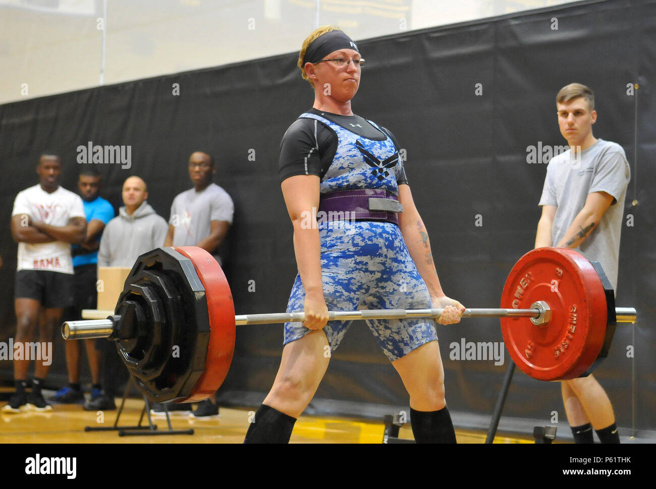Air Force Staff Sgt. April Spilde competes in the deadlift portion of ...