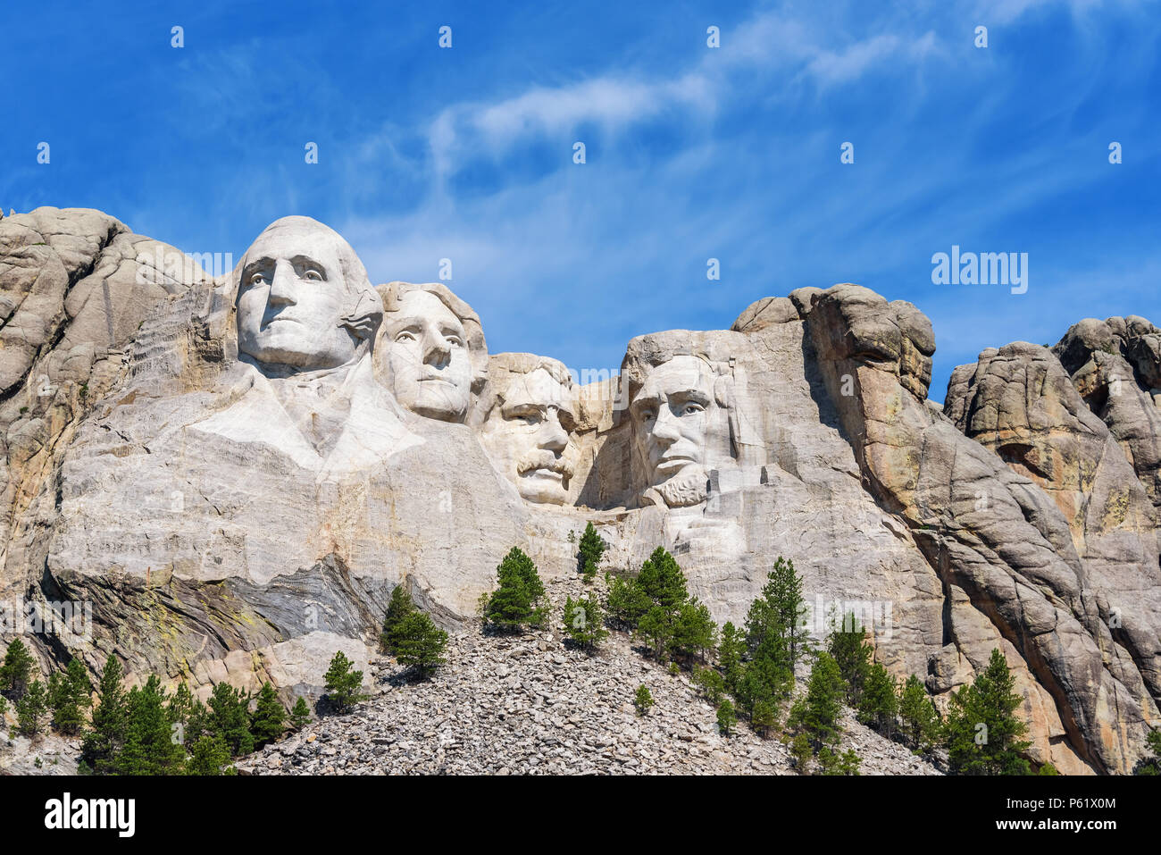 Presidential sculpture at Mount Rushmore national memorial, USA. Sunny ...