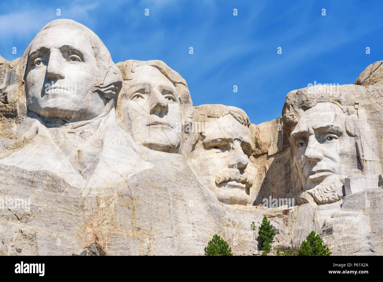 Closeup of presidential sculpture at Mount Rushmore national memorial ...