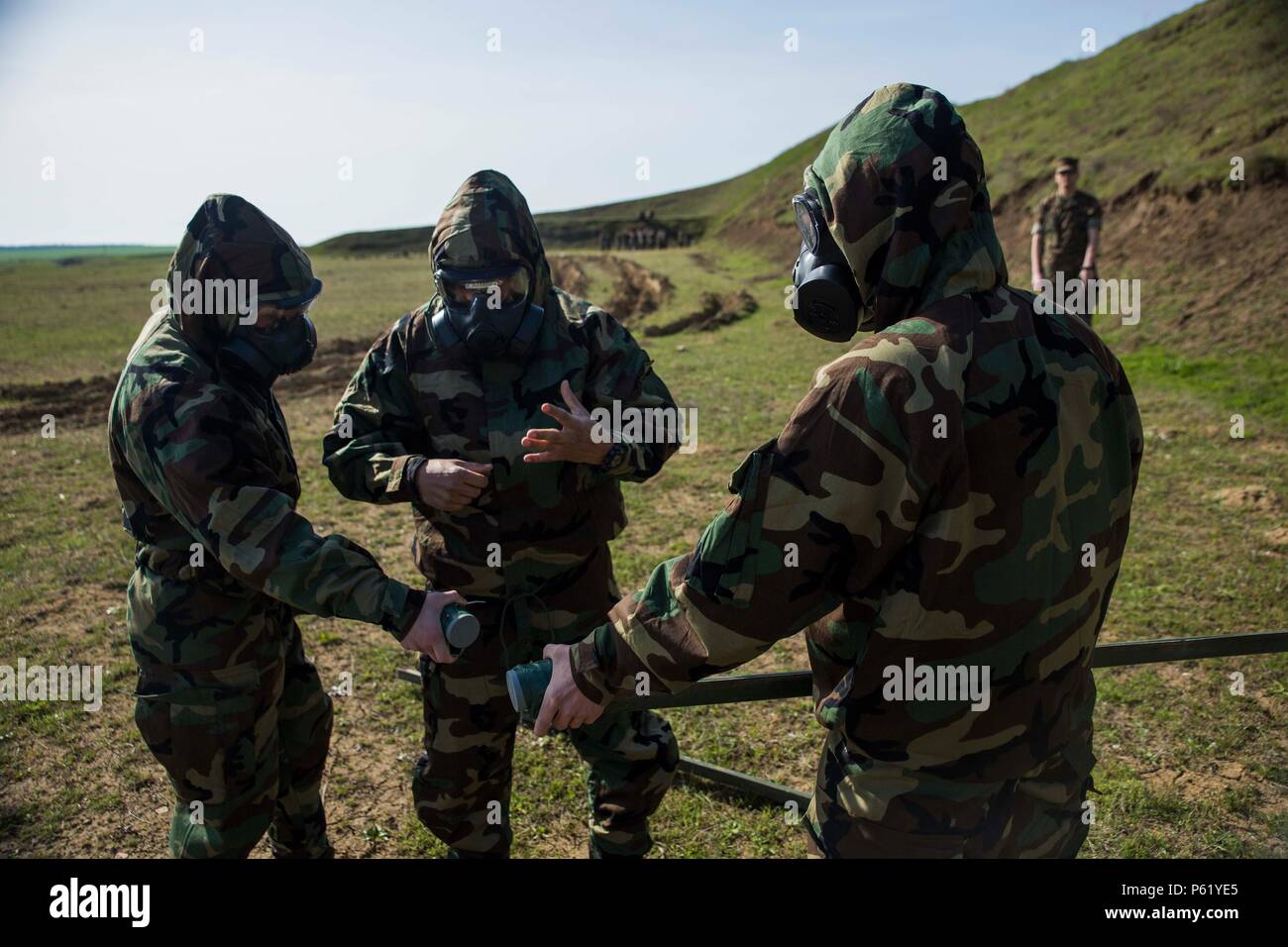 U.S. Marines with Black Sea Rotational Force prepare to ignite CS gas ...