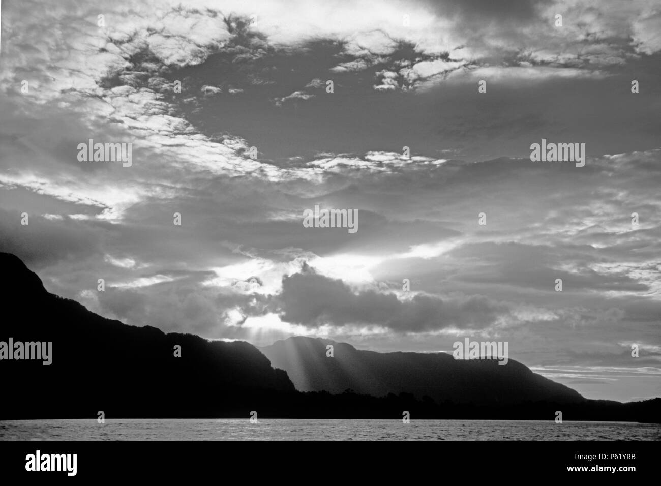 SUNSET over the TEMPERATE RAIN FOREST of NORTHERN PATAGONIA as it meets ...