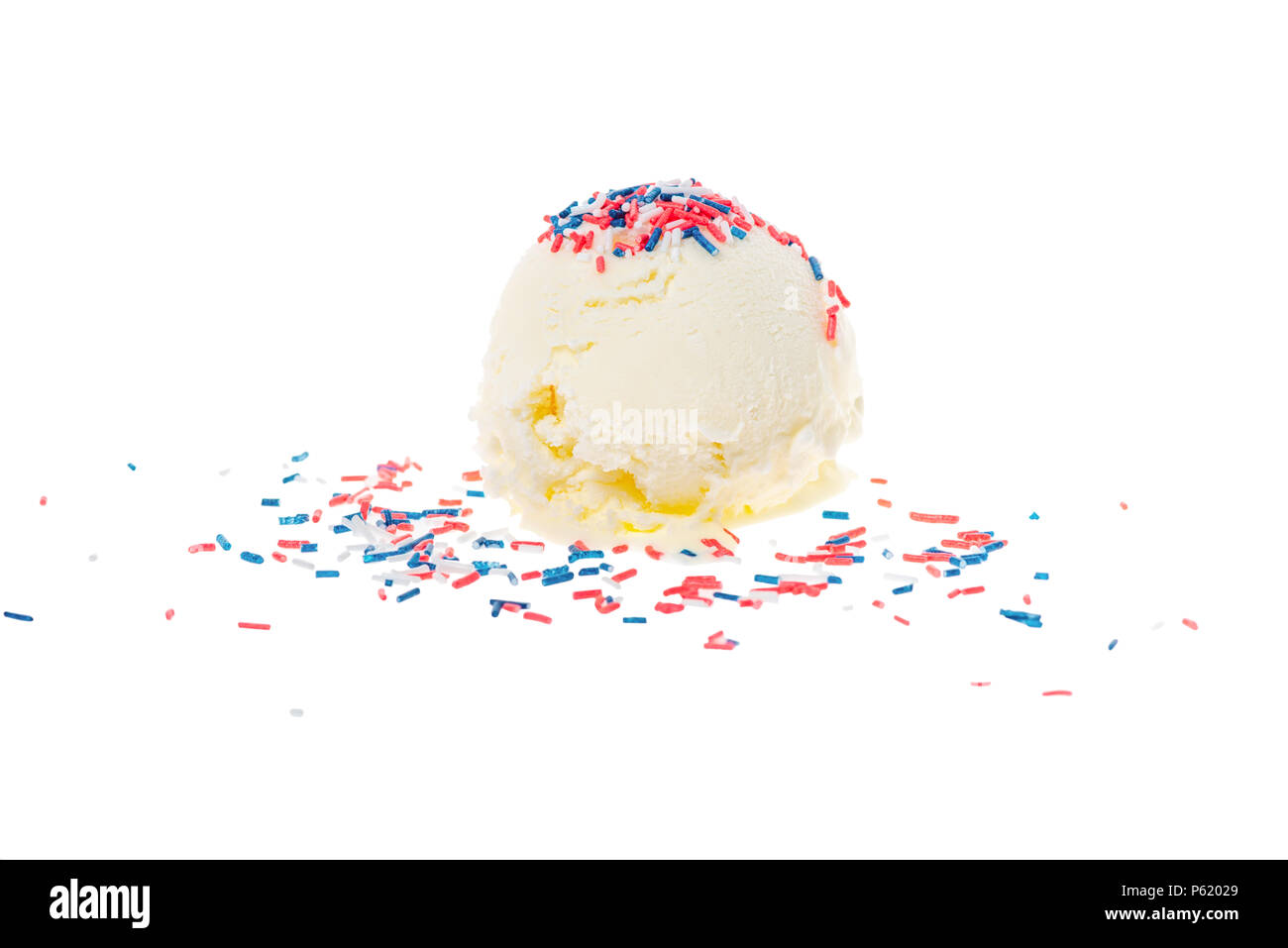 white scoop of sundae ice cream and sprinkles isolated on white ...