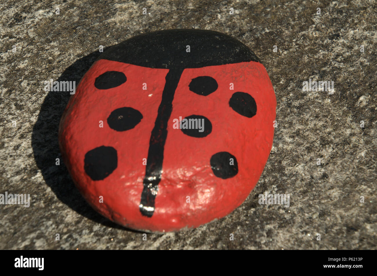 Ladybird rock; ornamental painted stones resembling beetles in the ...