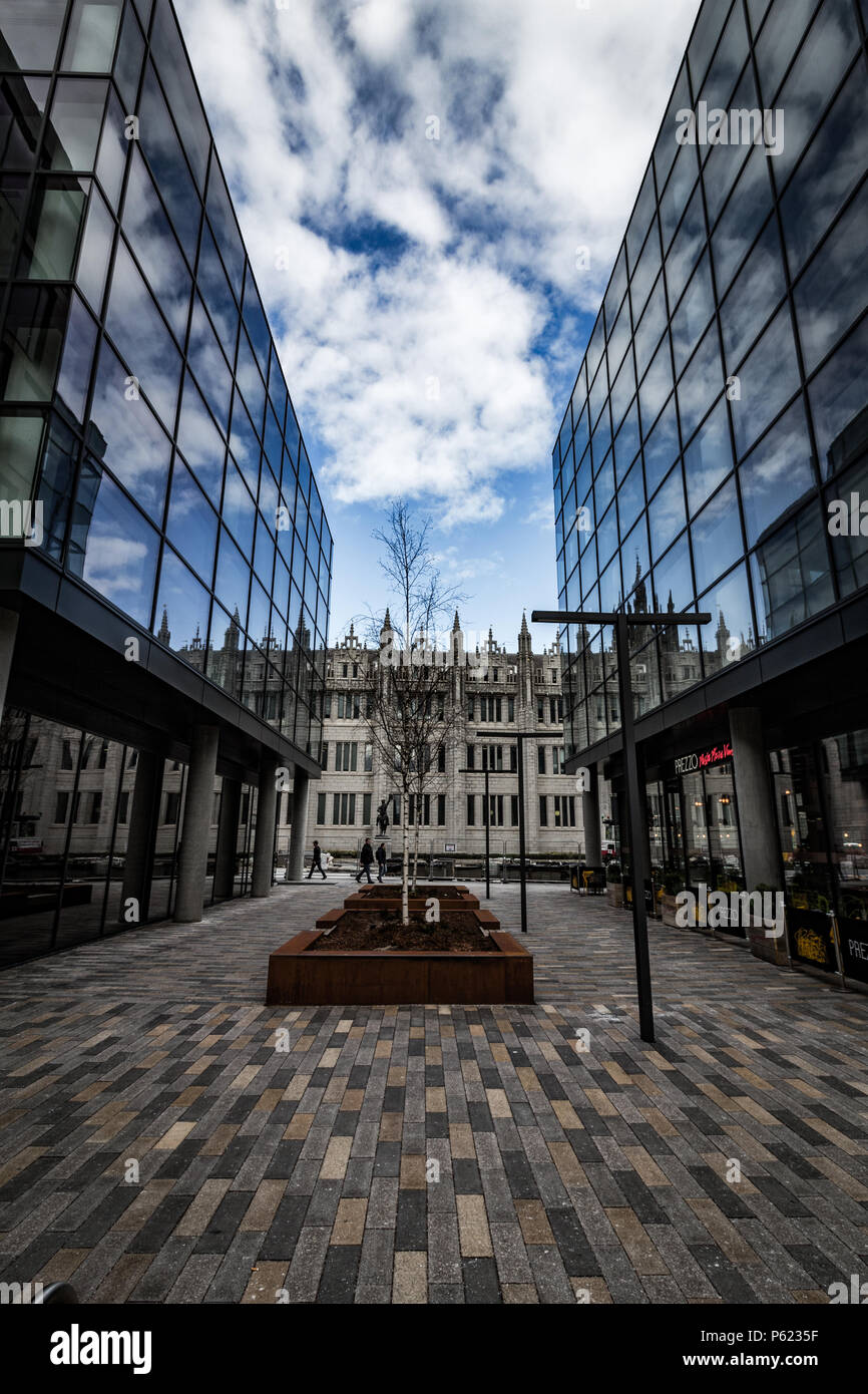 Marischal College reflecting off the modern Marischal Square ...