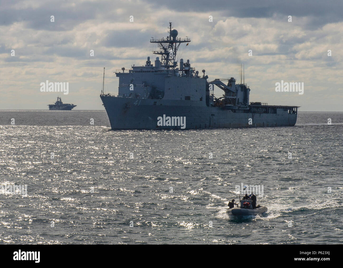 160411-N-TI017-023 ATLANTIC OCEAN (April 11, 2016) Dock landing ship ...
