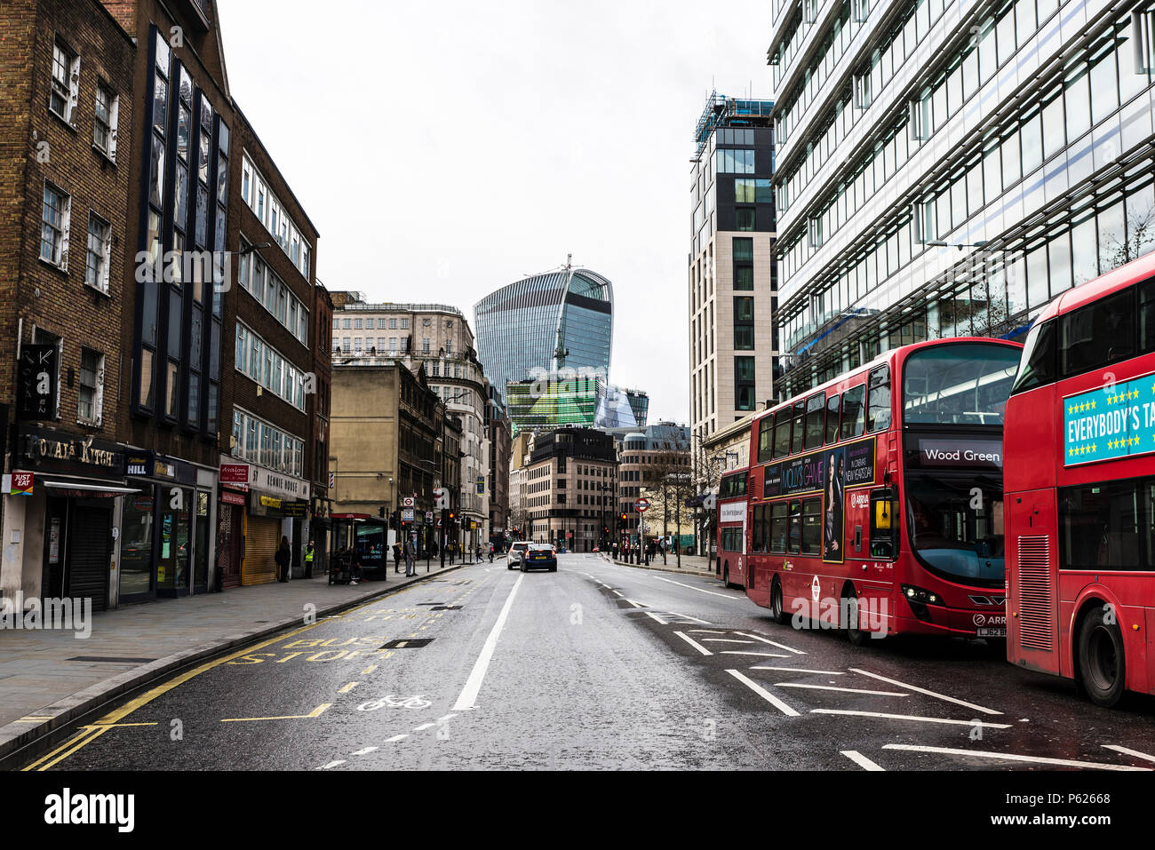 London, England UK - December 31, 2017: Buses parked on the street in ...