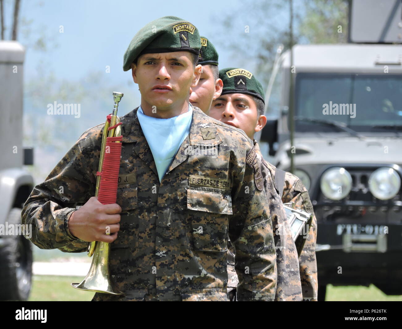 A bugler in the Guatemalan army recites the Pledge to the Flag of ...