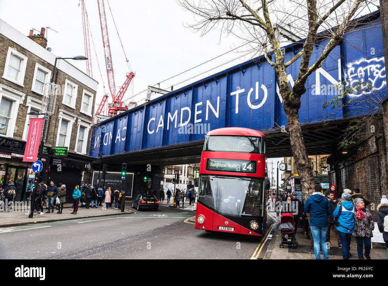 London, England UK - December 31, 2017: Bus circulating and people ...