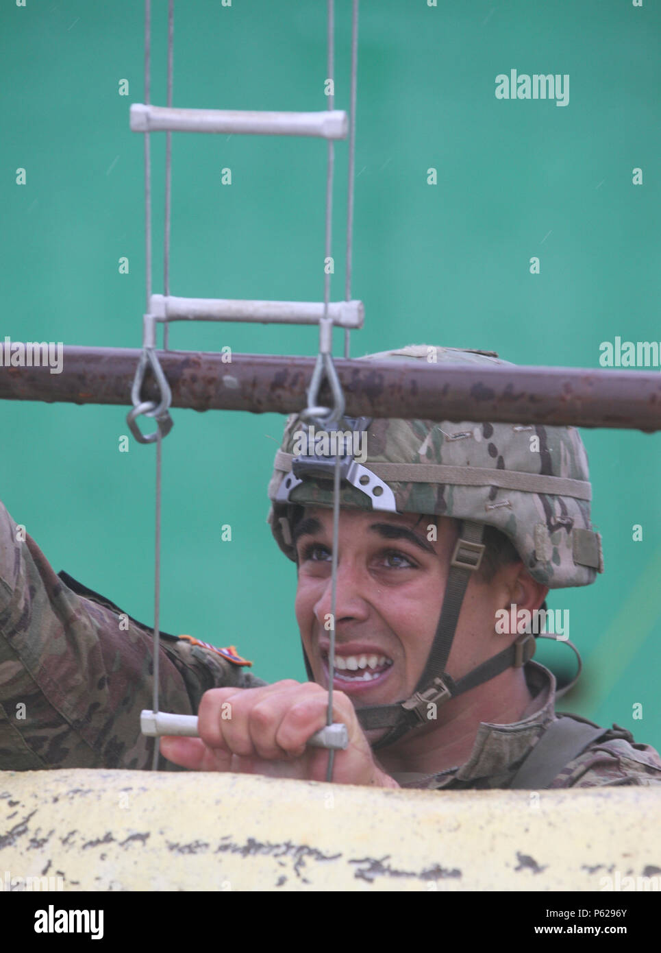 A U.S. Army Ranger climbs a ladder during the Best Ranger Competition ...