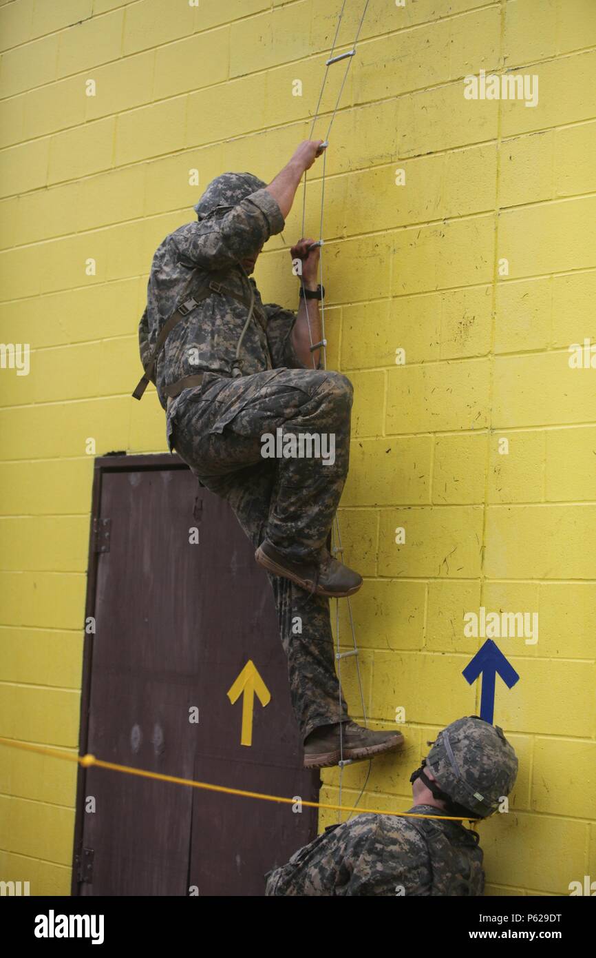 A U.S. Army Ranger climbs a ladder during the Best Ranger Competition ...