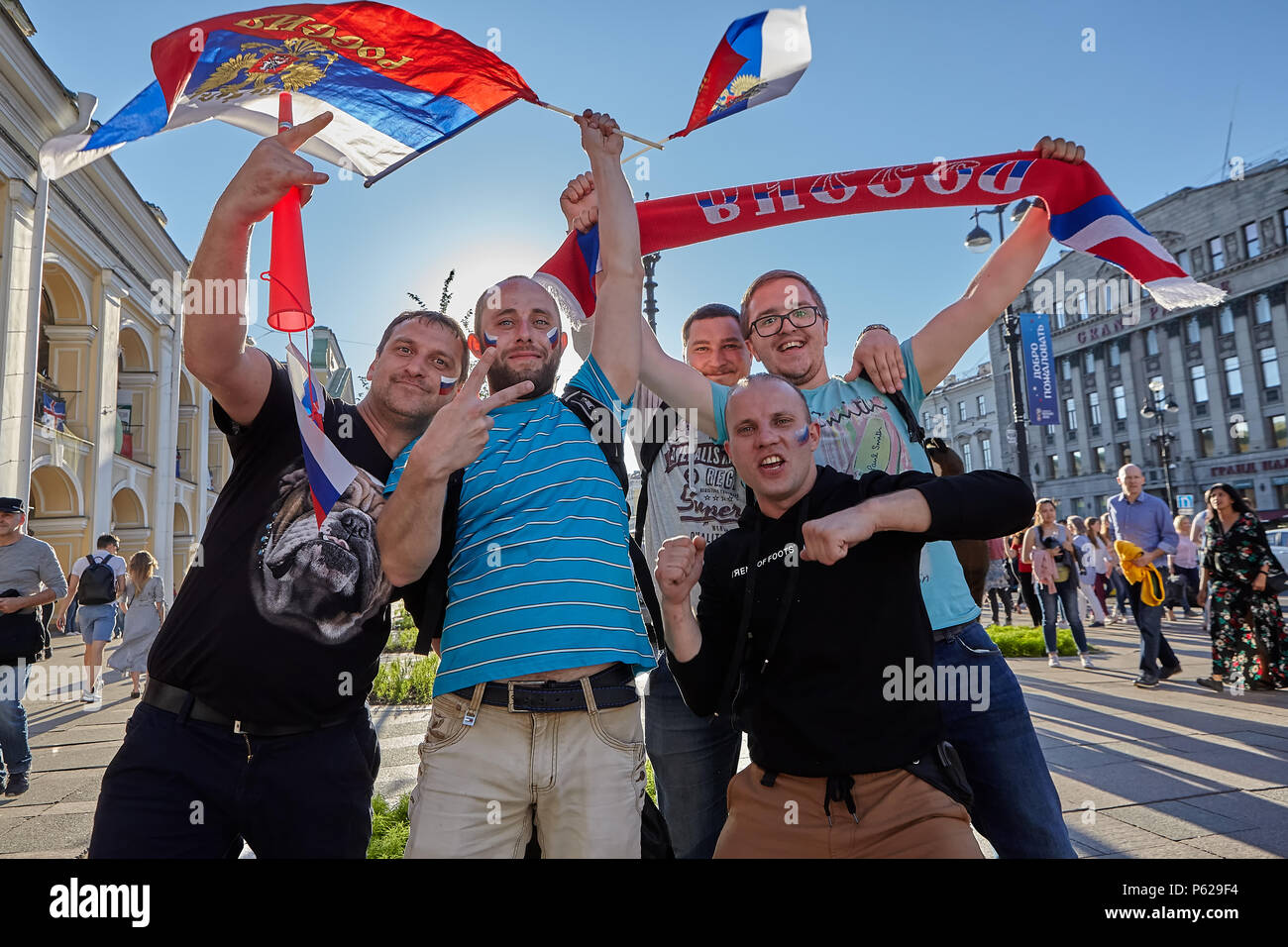 St. Petersburg, Russia - June 25, 2018: Fans of Russian national ...