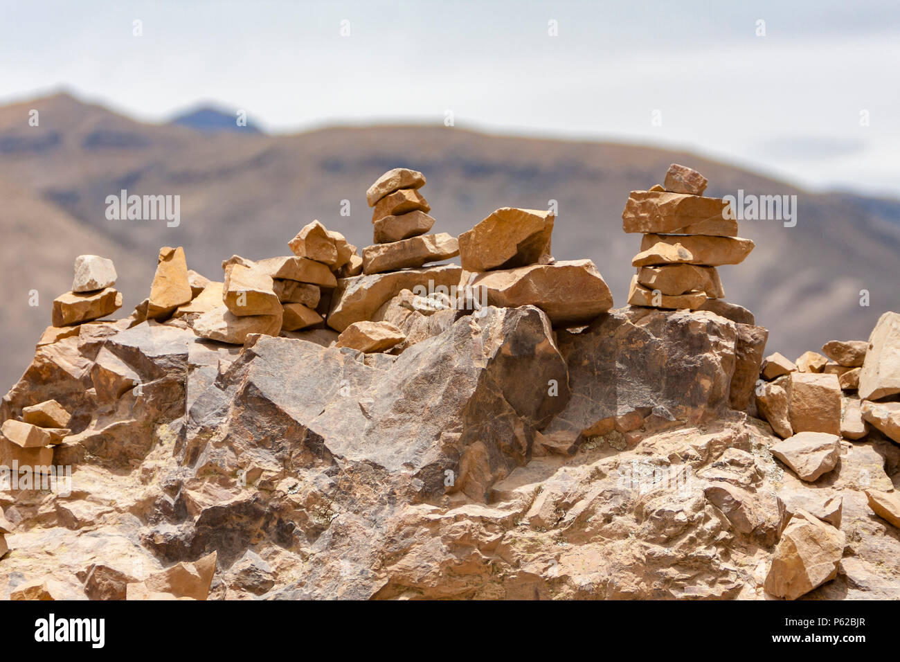 Stone stack (Apacheta) in the Colca Canyon in Arequipa, Peru Stock ...