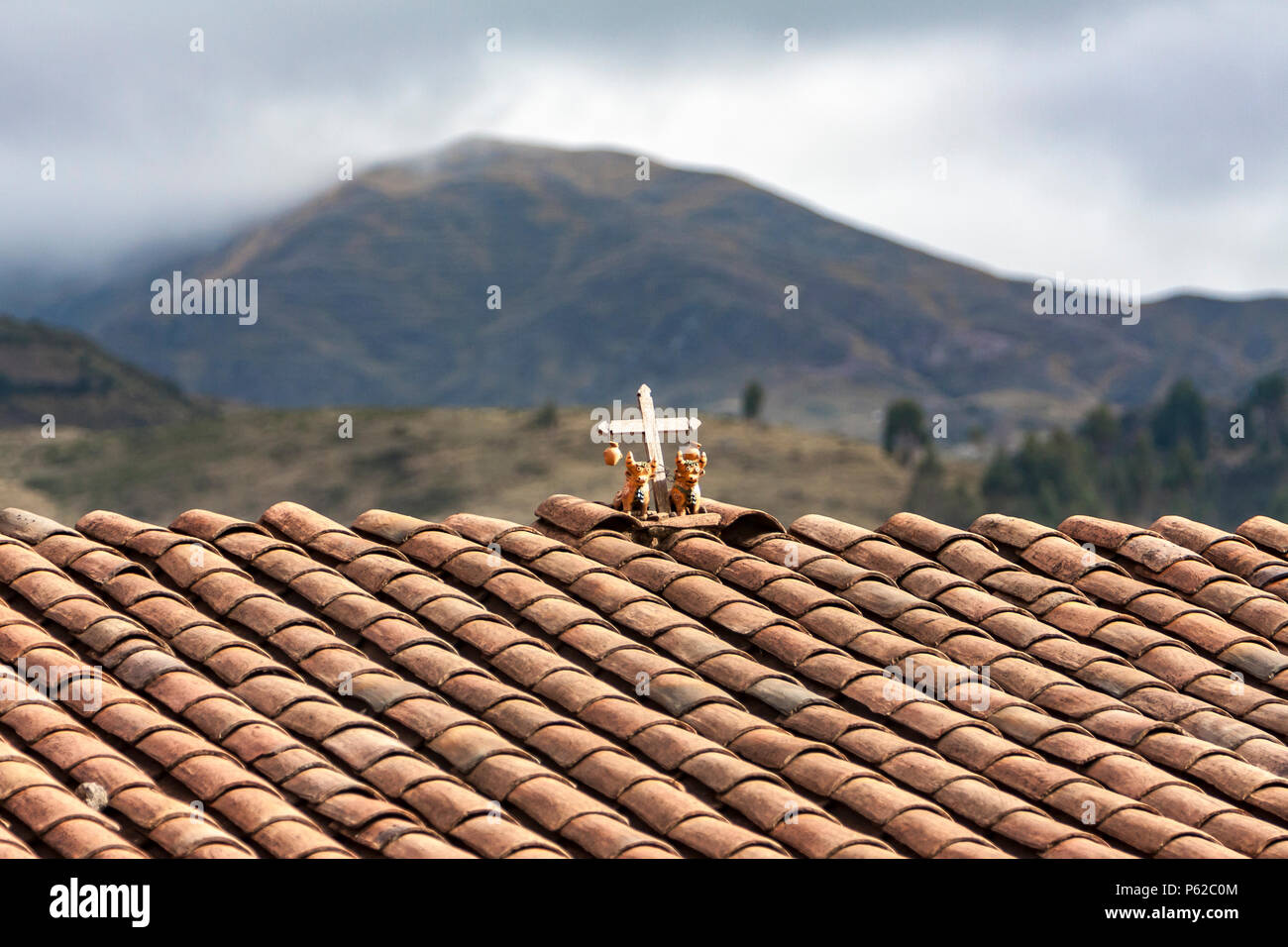 Roof ornament with cows, flag, chicken and cross, Peru ... Known as ...
